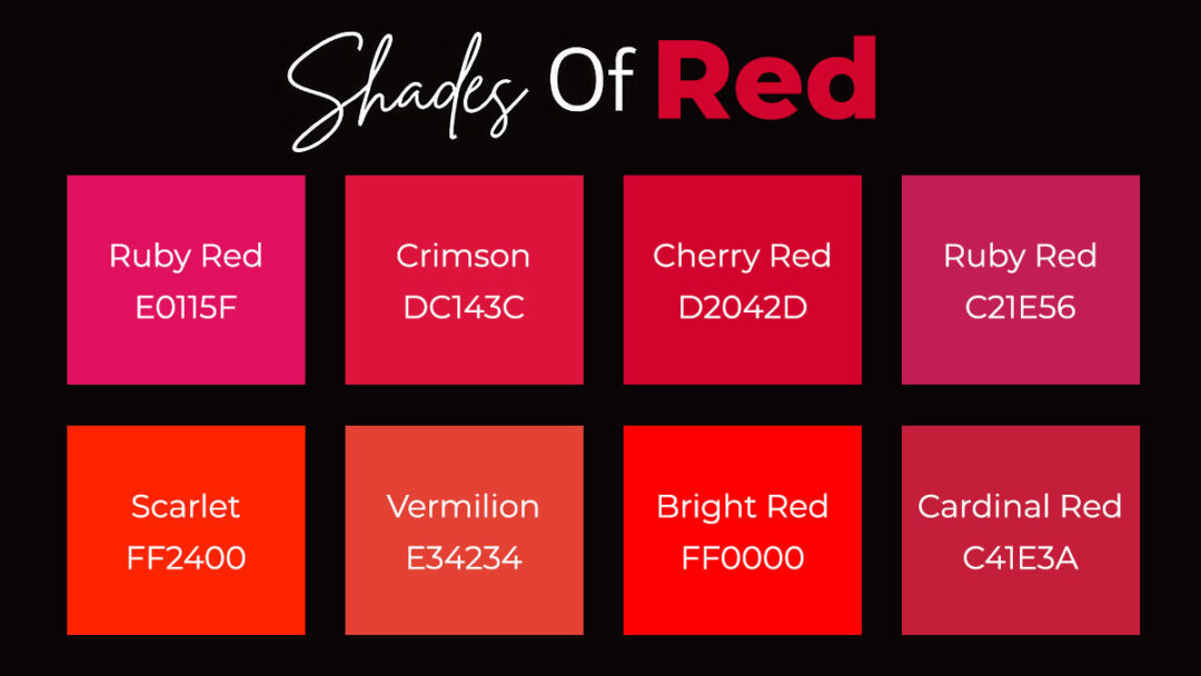 Shades of Red: 50+ Red Color Names, Hex Codes, Meanings and Design Uses
